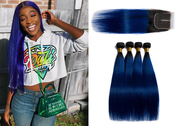 1B / Pacchi diritti vergini brasiliani dei capelli umani di colore blu 3 con chiusura