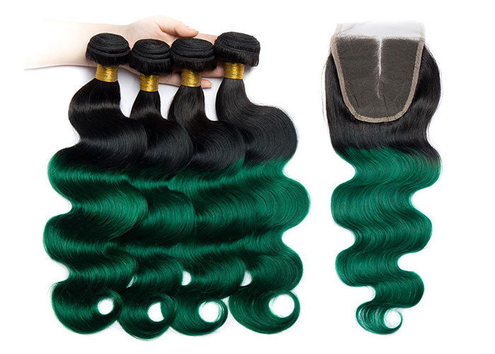 1B / Pacchi naturali verdi dei capelli umani di Brazillian 100% di colore con chiusura