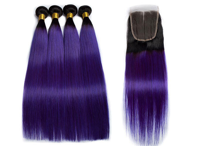 1B / Capelli umani vergini porpora di colore 100% 3 pacchi con i capelli diritti della chiusura