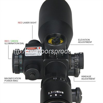 2.5-10X40E Rifle Scope Red/Green Dual illuminated with Red Laser