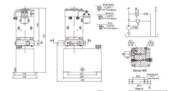 1.5 KW DC Hydraulic Power Unit , Horizontal Mount 12 Volt Hydraulic Power Unit