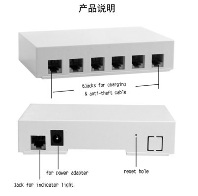 6-port security device for mobile phone, tablet pc, ipad,camera, watch & laptop