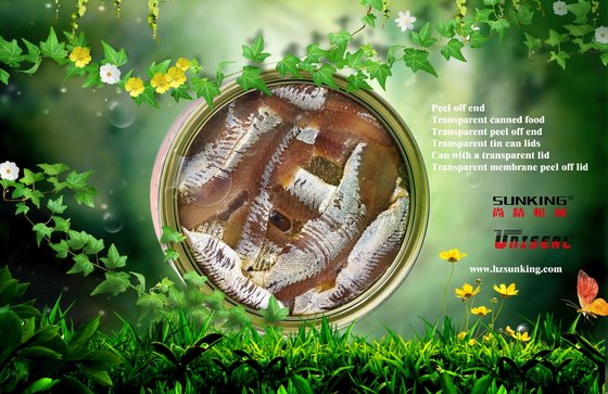 Transparent canned food,Transparent peel off end,Transparent tin can lids,Can with a transparent lid,Transparent membran