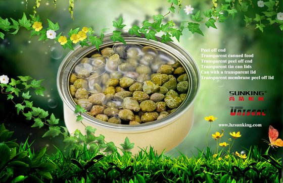 Transparent canned food,Transparent peel off end,Transparent tin can lids,Can with a transparent lid,Transparent membran
