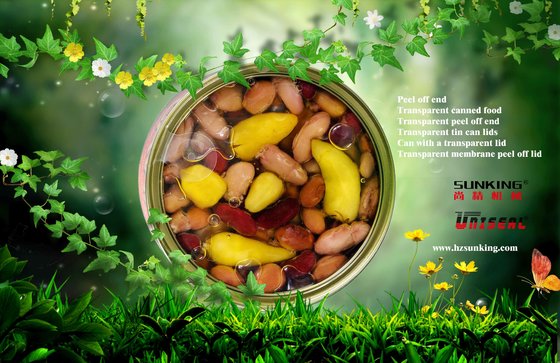 Transparent canned food,Transparent peel off end,Transparent tin can lids,Can with a transparent lid,Transparent membran