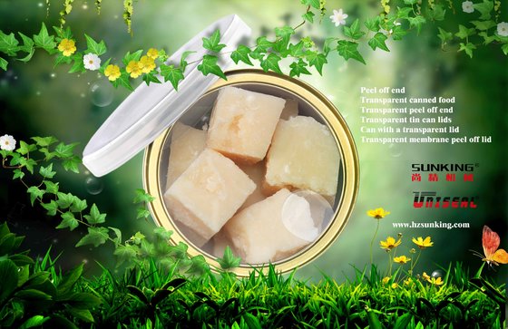 Transparent canned food,Transparent peel off end,Transparent tin can lids,Can with a transparent lid,Transparent membran