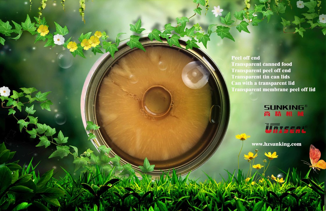 Peel off end,Transparent canned food,Transparent peel off end,Transparent tin can lids,Can with a transparent lid
