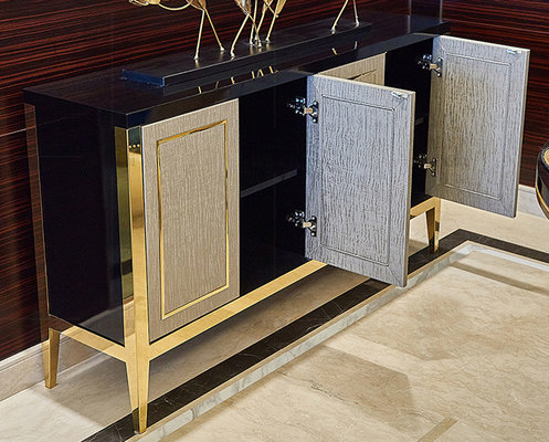 Brass metal frame black finish 4-door console cabinet/media console for hotel bedroom furniture,hospitality casegoods