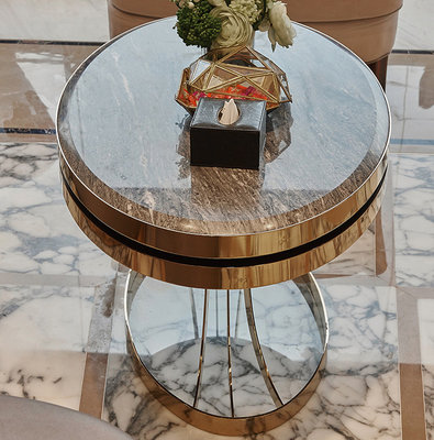 Stone top with gold metal frame oval shape coffee table for hotel bedrooom and living room