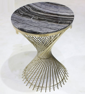 Round Stone top polished chrome finish metal frame coffee table for hotel bedrooom and living room
