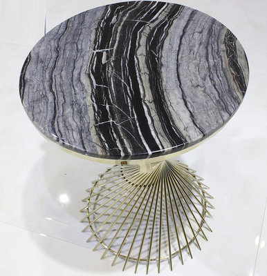 Round Stone top polished chrome finish metal frame coffee table for hotel bedrooom and living room