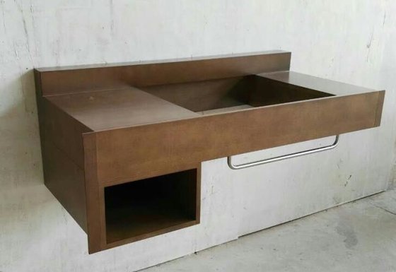 Economy Plywood wall hung bathroom vanity base with metal bar,wooden bathroom cabinet for hotel furniture with low price