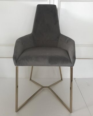 Polished brass metal base Modern design grey velvet fabric upholstery dining chair,desk chair