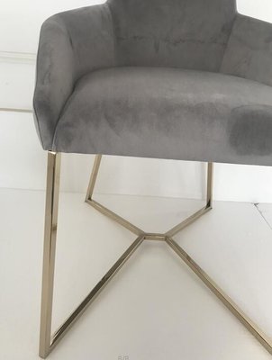Polished brass metal base Modern design grey velvet fabric upholstery dining chair,desk chair
