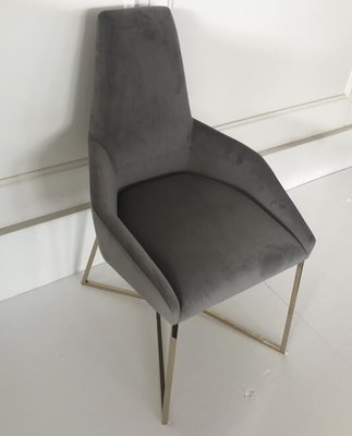 Polished brass metal base Modern design grey velvet fabric upholstery dining chair,desk chair