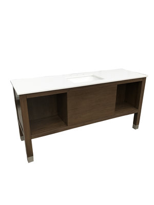 White quartz top American hotel Custom made oak wood veneer Wooden bathroom vanity base,bathroom cabinet for hotel