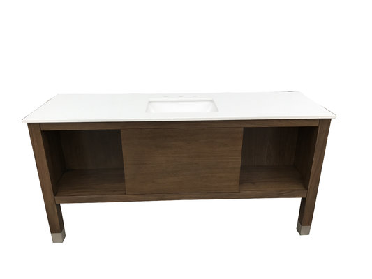 White quartz top American hotel Custom made oak wood veneer Wooden bathroom vanity base,bathroom cabinet for hotel