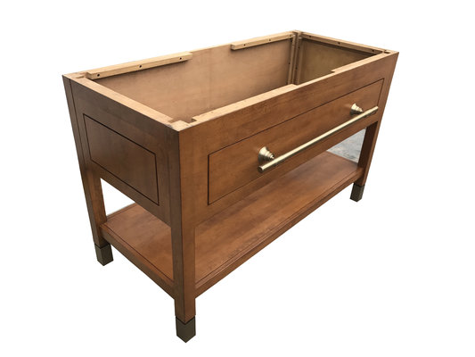 Luxury design American hotel Custom made walnut wood veneer  bathroom vanity with metal bar ,bathroom cabinet for hotel
