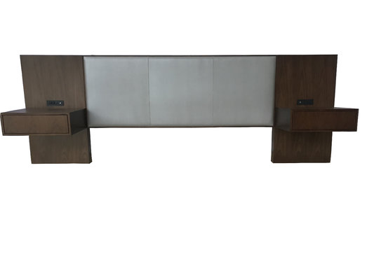 Walnut wood veneer with upholstery king size headboard with night stand of hotel bedroom furniture,hospitality casegoods
