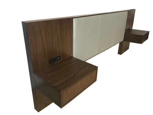 Walnut wood veneer with upholstery king size headboard with night stand of hotel bedroom furniture,hospitality casegoods