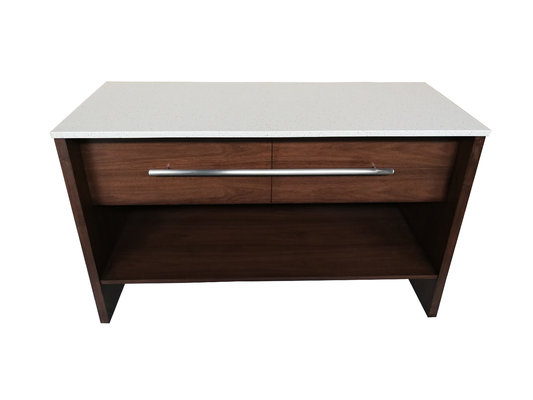 White quartz top with long metal bar walnut finish wooden bathroom cabinet,bathroom vanity with one drawer