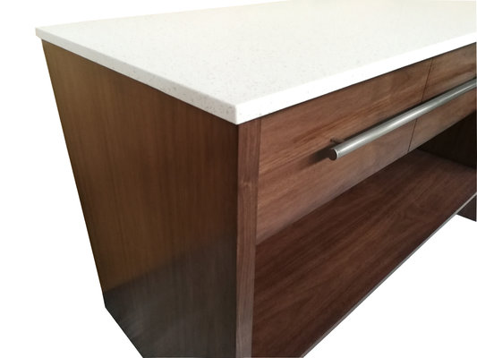 White quartz top with long metal bar walnut finish wooden bathroom cabinet,bathroom vanity with one drawer