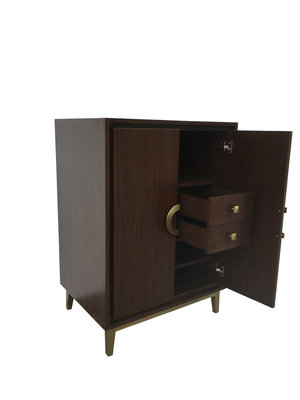 Brass metal base 5-star American hotel Custom made 2-door walnut tall cabinet Wardrobe,closet ,hospitality casegoods