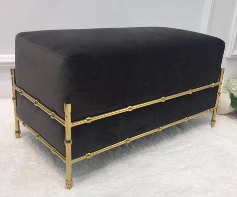 Black fabric upholstery brass metal base  ottoman/bed bench for hotel bedroom furniture,soft seating for hotel bedroom