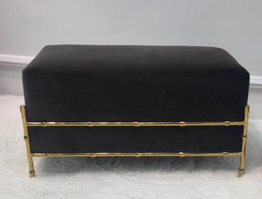 Black fabric upholstery brass metal base  ottoman/bed bench for hotel bedroom furniture,soft seating for hotel bedroom