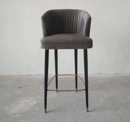 High back beech wood grey fabric  upholstery barstool/counter stool with metal bars,fashion wooden barstool
