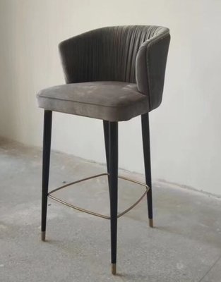 High back beech wood grey fabric  upholstery barstool/counter stool with metal bars,fashion wooden barstool