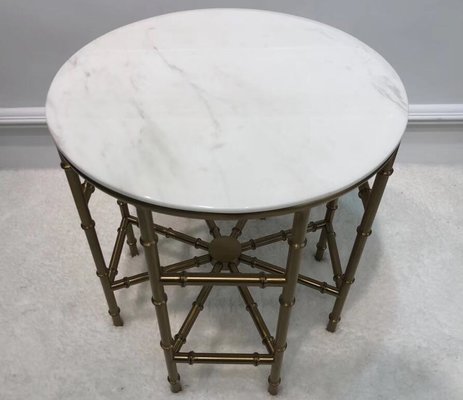 Round white Stone top polished gold finish metal frame coffee table/side table for hotel bedrooom and living room