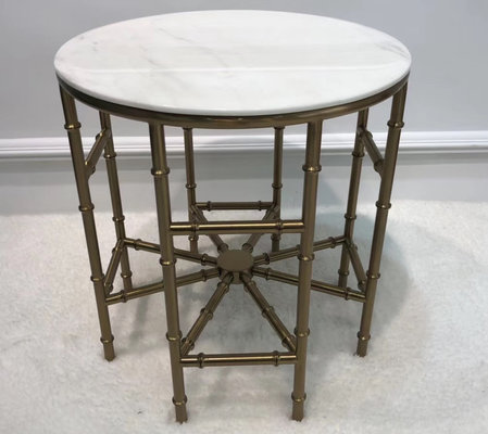 Round white Stone top polished gold finish metal frame coffee table/side table for hotel bedrooom and living room