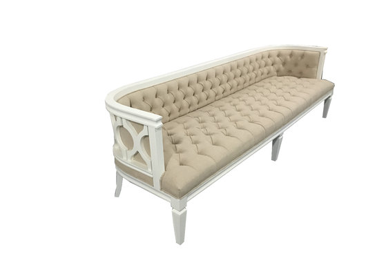 Wholesale Event wedding beige linen fabric sofa tufted upholstery velvet fabric wooden 3-seeater sofa