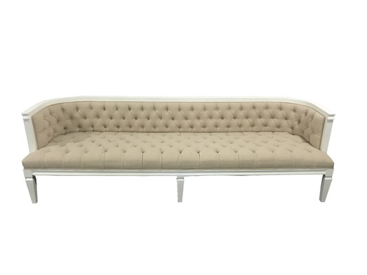 Wholesale Event wedding beige linen fabric sofa tufted upholstery velvet fabric wooden 3-seeater sofa