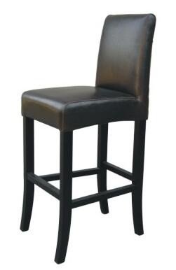 Beech wood brown pu upholstery barstool/counter stool with metal bars,fashion wooden barstool