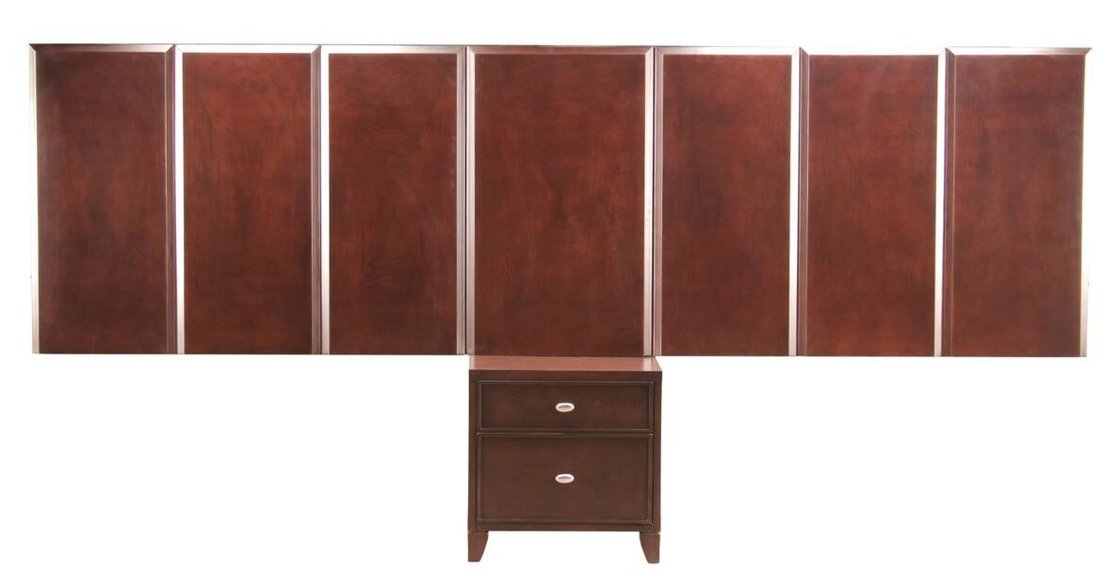 Walnut wood veneer double queen size headboard with night stands of hotel bedroom furniture,hospitality casegoods