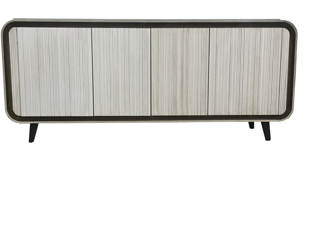 Glass top 2-tone white inish 4-door dresser console cabinet/media console, hotel bedroom furniture,hospitality casegoods