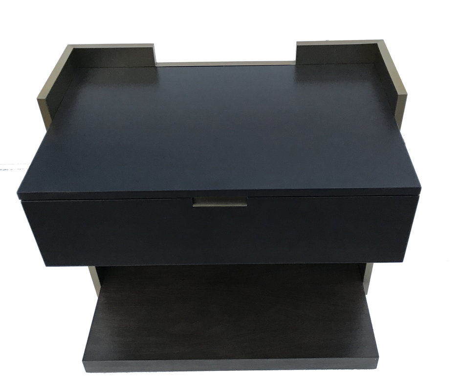Champagne finish metal u shape frame oak veneer 1-drawer night stand for Renaissance hotel bedroom,hospitality casegoods