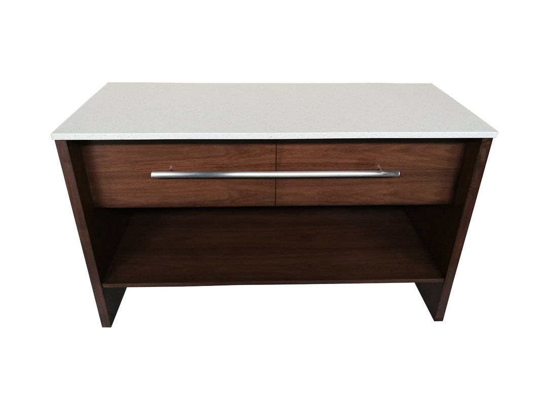 White quartz top with long metal bar walnut finish wooden bathroom cabinet,bathroom vanity with one drawer