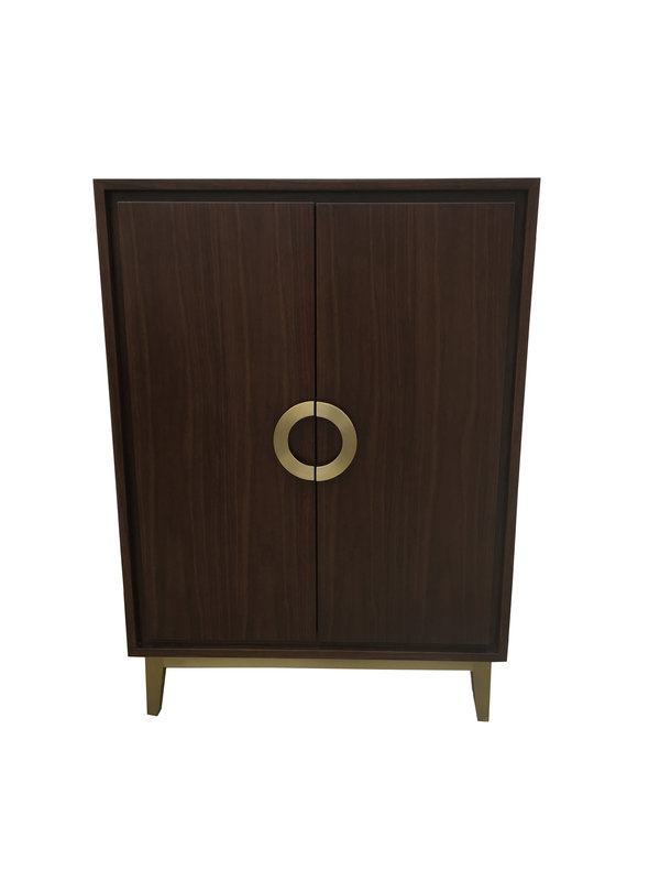 Brass metal base 5-star American hotel Custom made 2-door walnut tall cabinet Wardrobe,closet ,hospitality casegoods