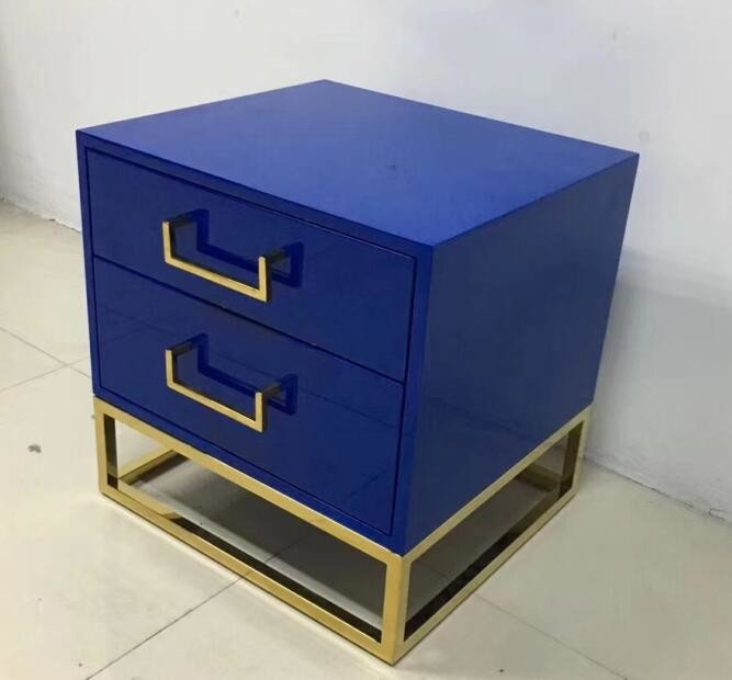 Blue paint finish brass metal base 2-drawer night stand,bedside table ,hotel bedroom furniture,hospitality casegoods