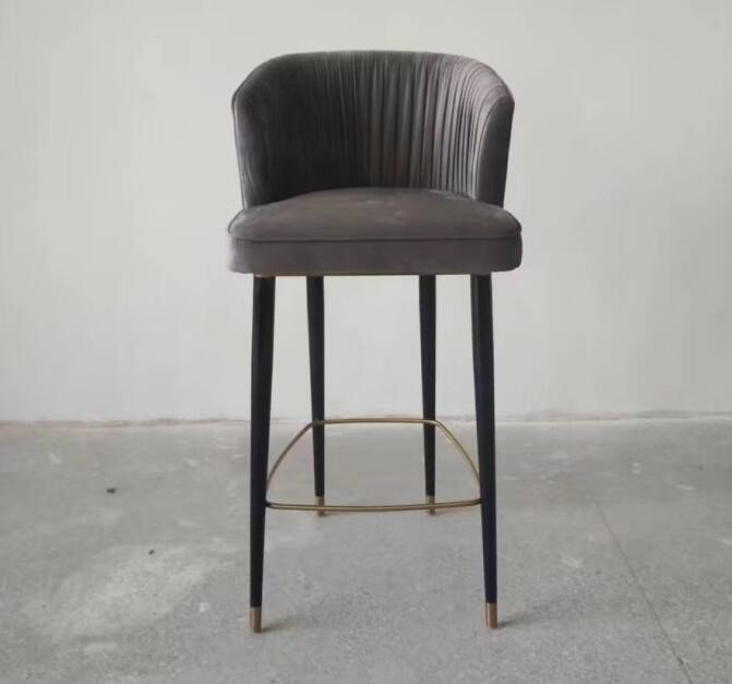 High back beech wood grey fabric  upholstery barstool/counter stool with metal bars,fashion wooden barstool