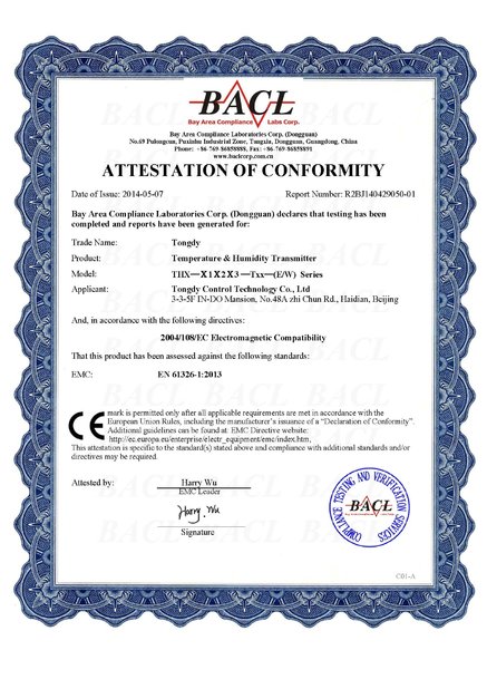 China Tongdy Sensing Technology Corporation certificaciones