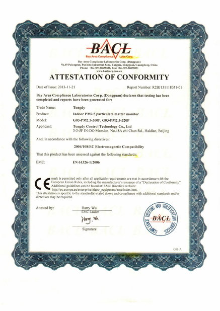 China Tongdy Sensing Technology Corporation certificaciones