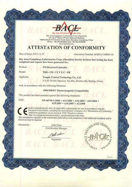 China Tongdy Sensing Technology Corporation certificaciones