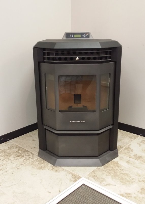 Simple Maintenance Indoor Pellet Stove Corner With Bay Front Window Design
