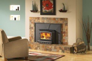 Big Heating Output Wood Insert Fireplace With Weekly Program Black / Grey Color