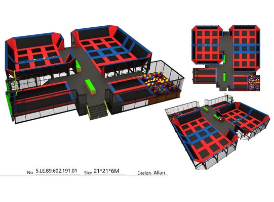 440M2 Red & Blue Color Style Amusement Bungee Park Equipment/ Big Trampoline Park In India