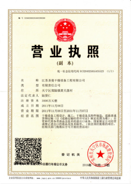 China JIANGSU SHENGMAN DRYING EQUIOMENT ENGINEERING CO.,LTD zertifizierungen